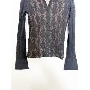 Anne Fontaine | Tops | Anne Fontaine Marcella Black Lace Button Down ...